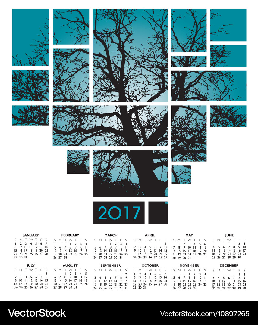 A 2017 tree and nature calendar Royalty Free Vector Image