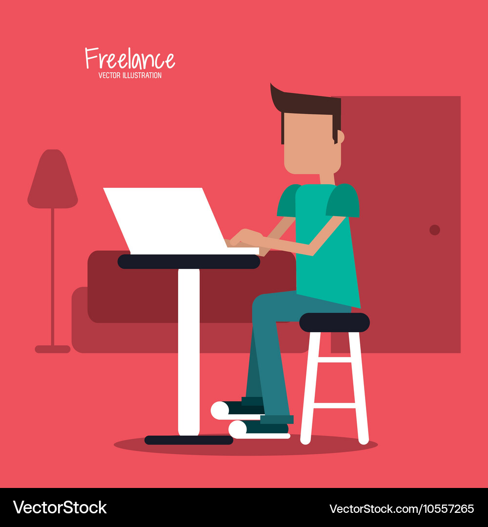 Cartoon man and freelance design Royalty Free Vector Image