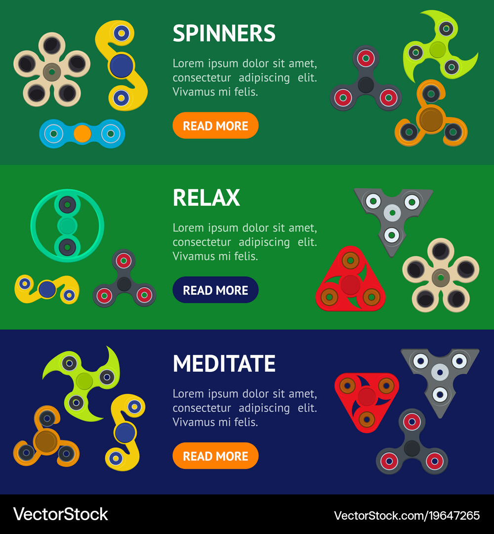 Cartoon spinner toy banner horizontal set Vector Image