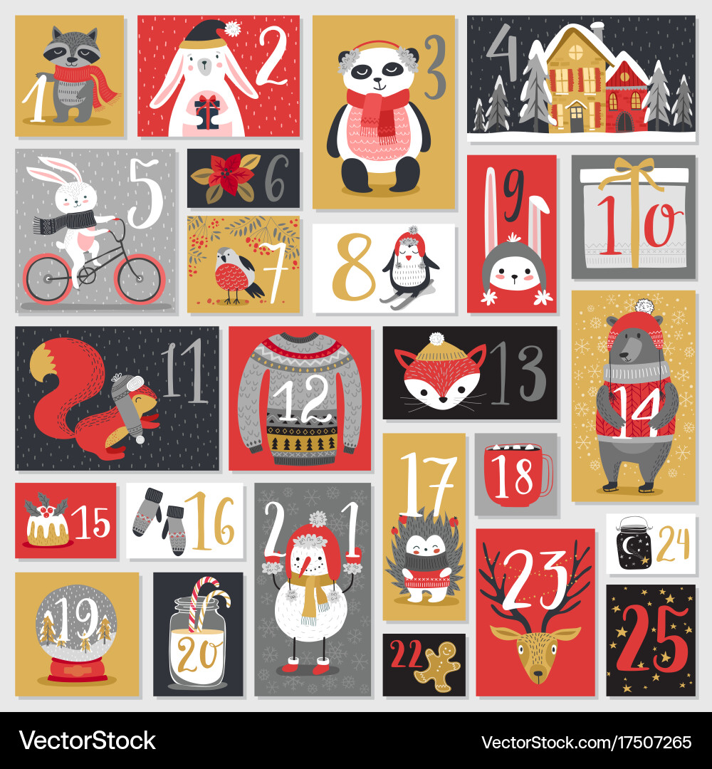 Christmas advent calendar hand drawn style Vector Image