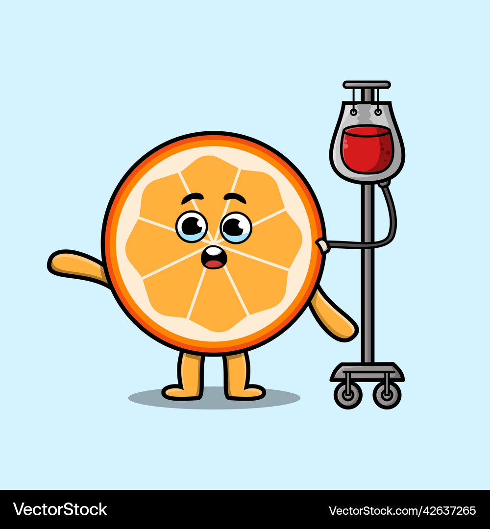 Cute cartoon orange fruit having blood transfusion