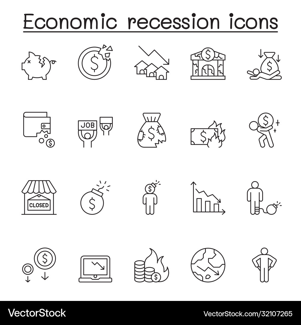 Economic recession icon set in thin line style Vector Image