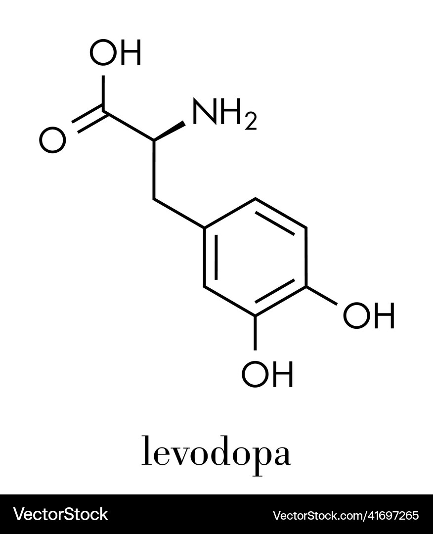 L-dopa levodopa parkinsons disease drug molecule Vector Image