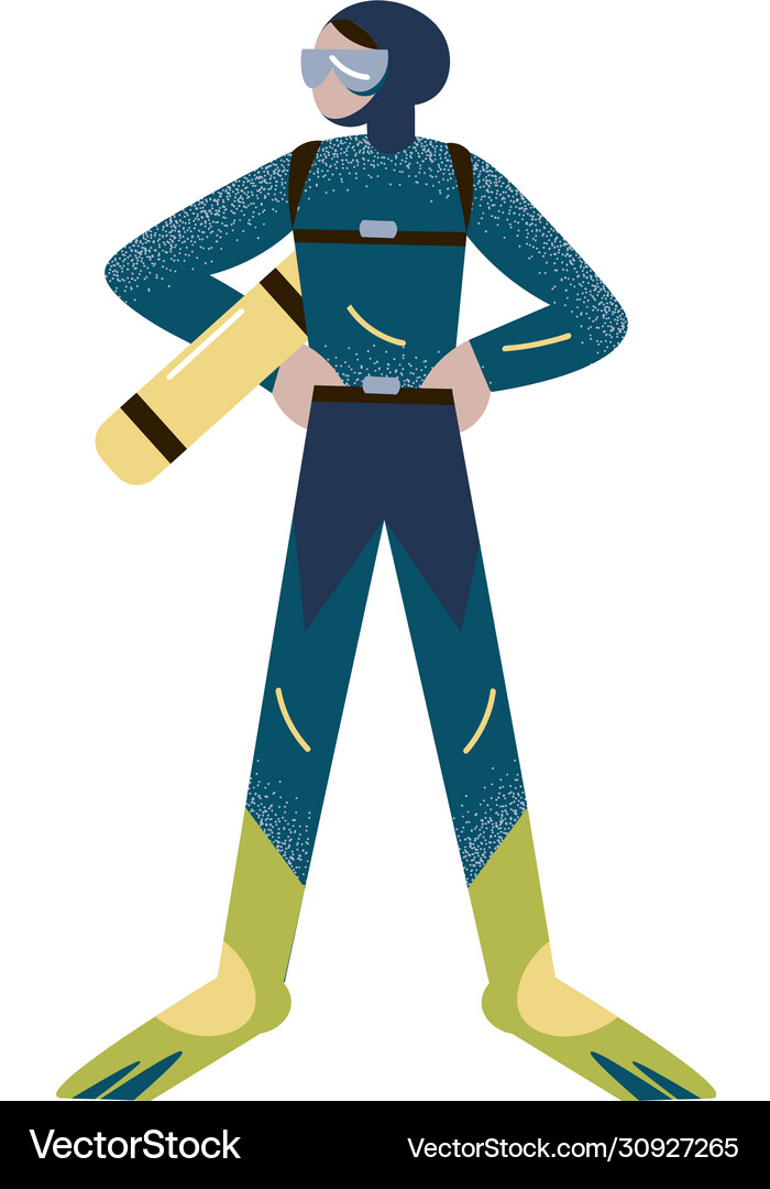 Scuba diver standing with hands on belt Royalty Free Vector
