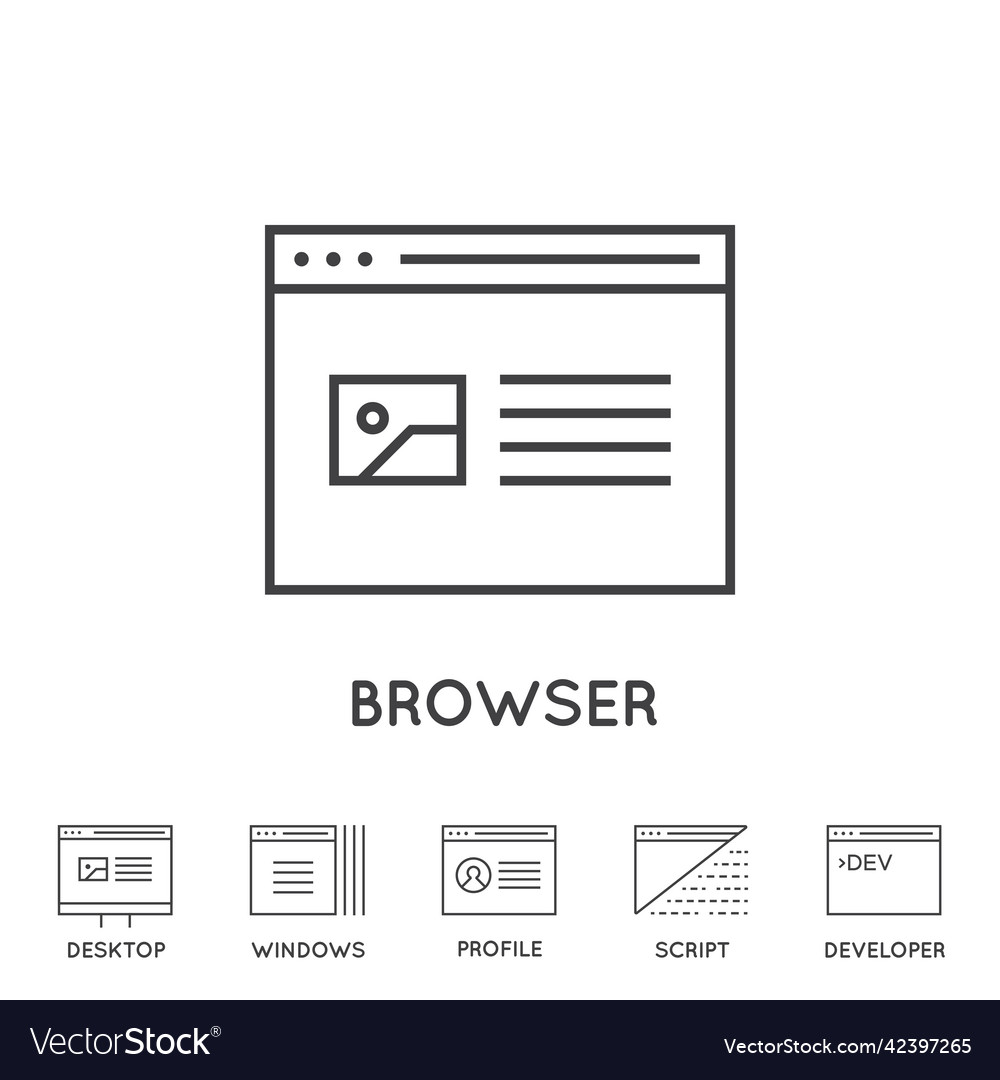 Set of minimal browser developing app and coding Vector Image