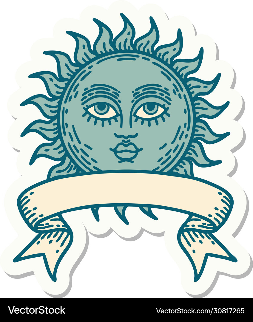 Tattoo sticker with banner a sun with face Vector Image