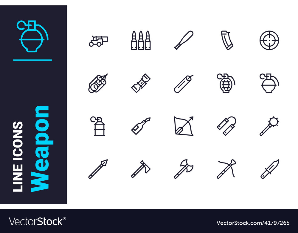 Various weapons for attack icons set Royalty Free Vector
