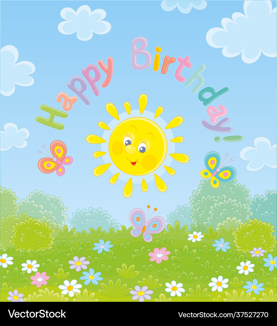 Birthday card with a smiling sun Royalty Free Vector Image