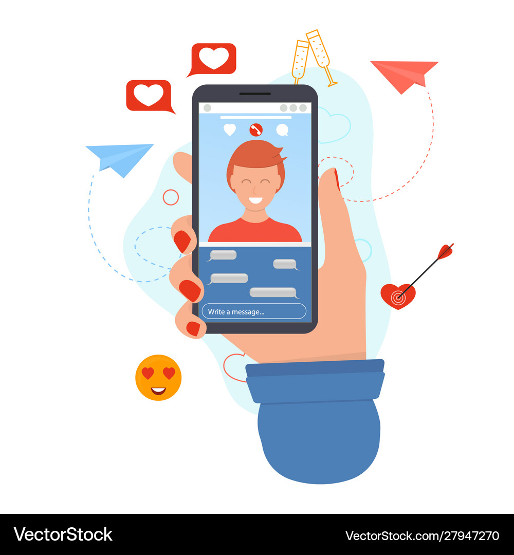 Cartoon human hand using mobile phone online Vector Image