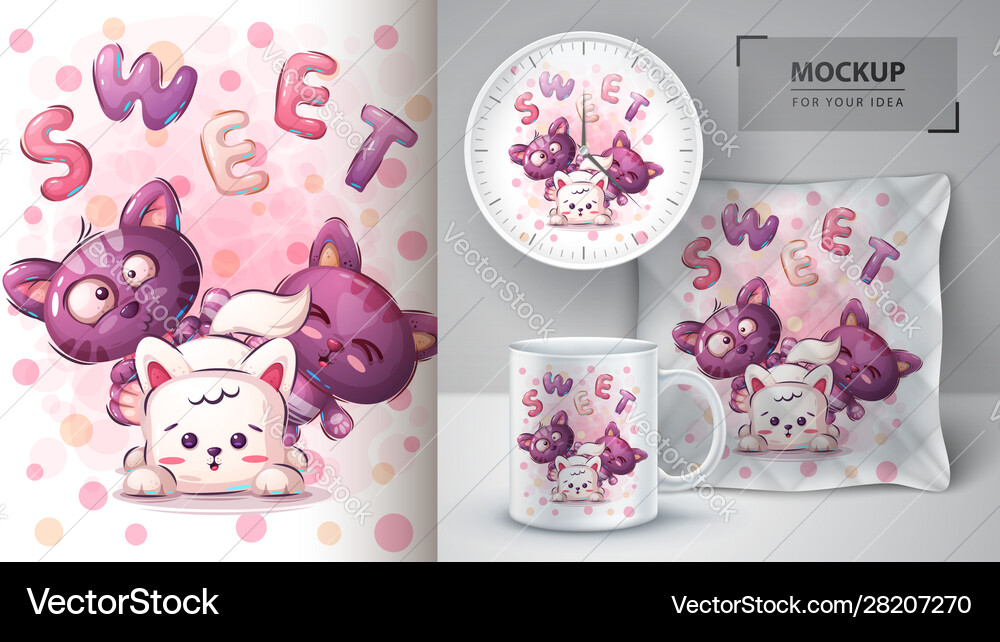 Cute kitty poster and merchandising Royalty Free Vector
