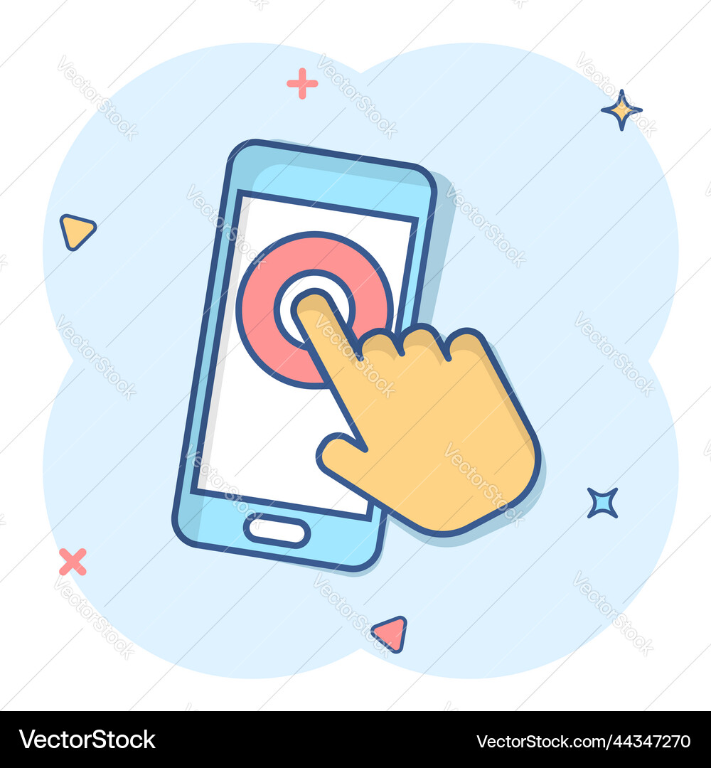 Hand touch smartphone icon in comic style phone Vector Image
