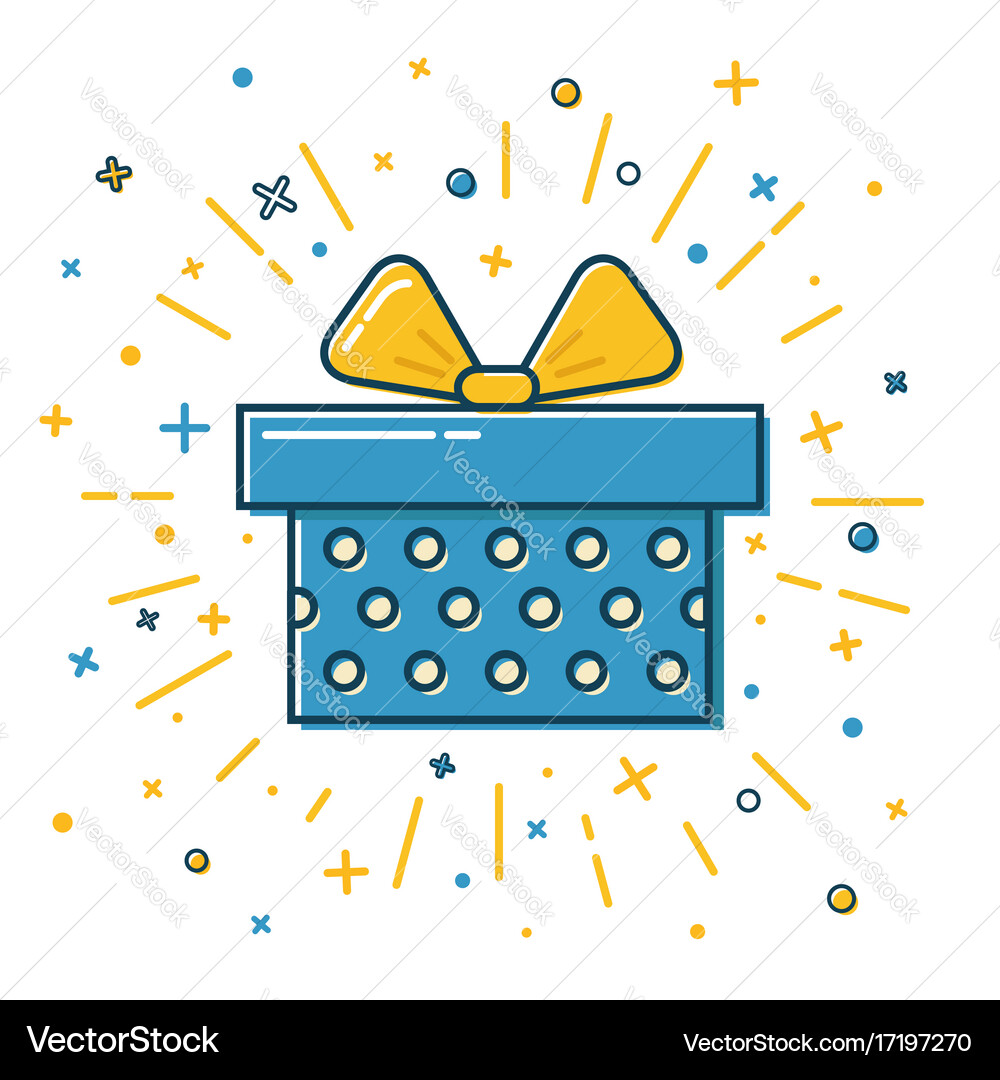 Shining gift box icon with dots in flat style Vector Image