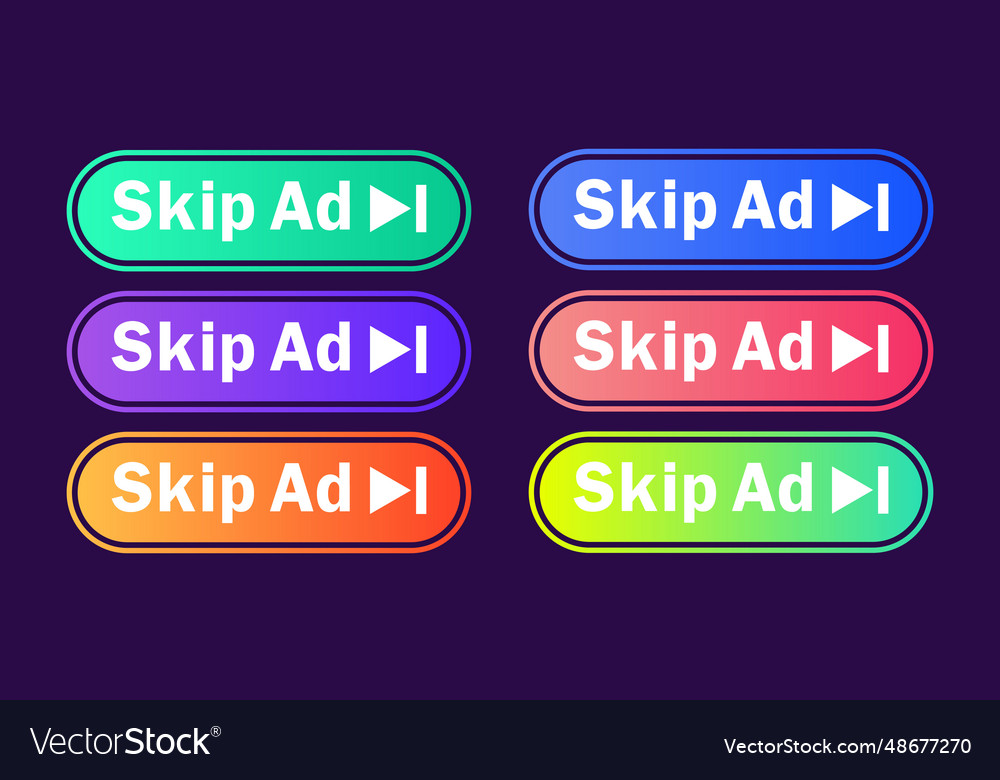 Skip ad button video block icon for advertising Vector Image