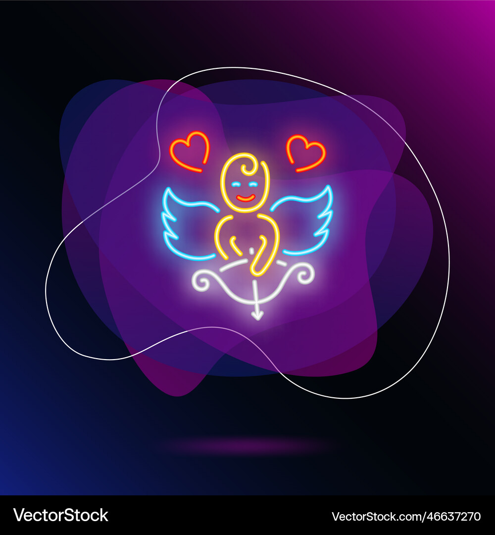 Small cupid angel neon sign Royalty Free Vector Image