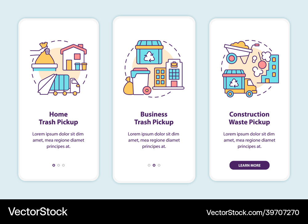 Waste collection and pickup onboarding mobile app Vector Image