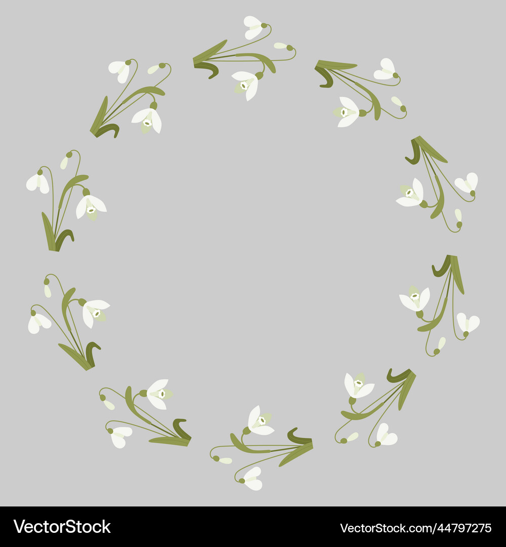 Card round frame with white snowdrop flowers Vector Image