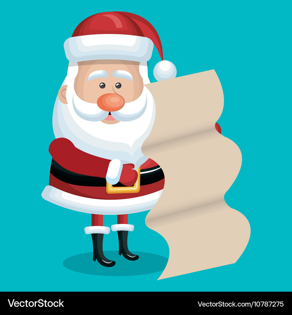 Card santa with list gift blue background Vector Image