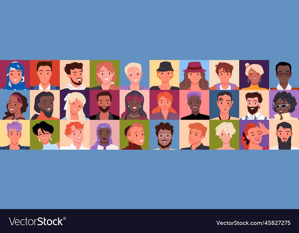 Different people in square avatars portraits Vector Image