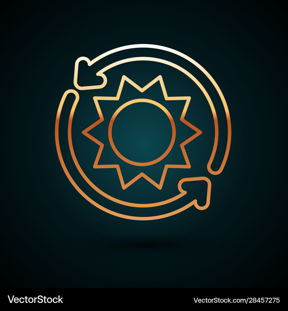 Gold line solar energy panel icon isolated on dark