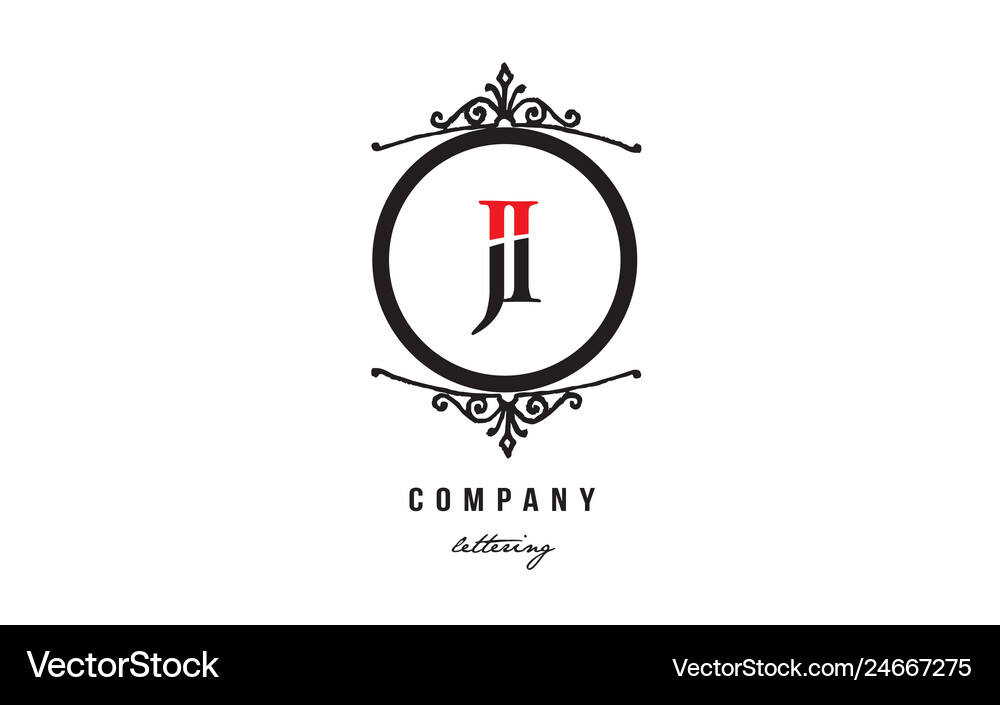 Ji j i red white black decorative monogram Vector Image