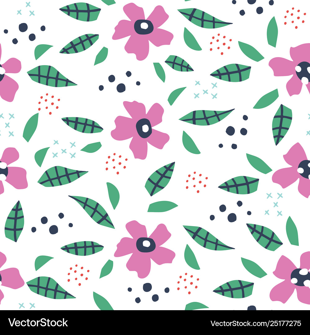 Leaves and flowers hand drawn seamless pattern Vector Image