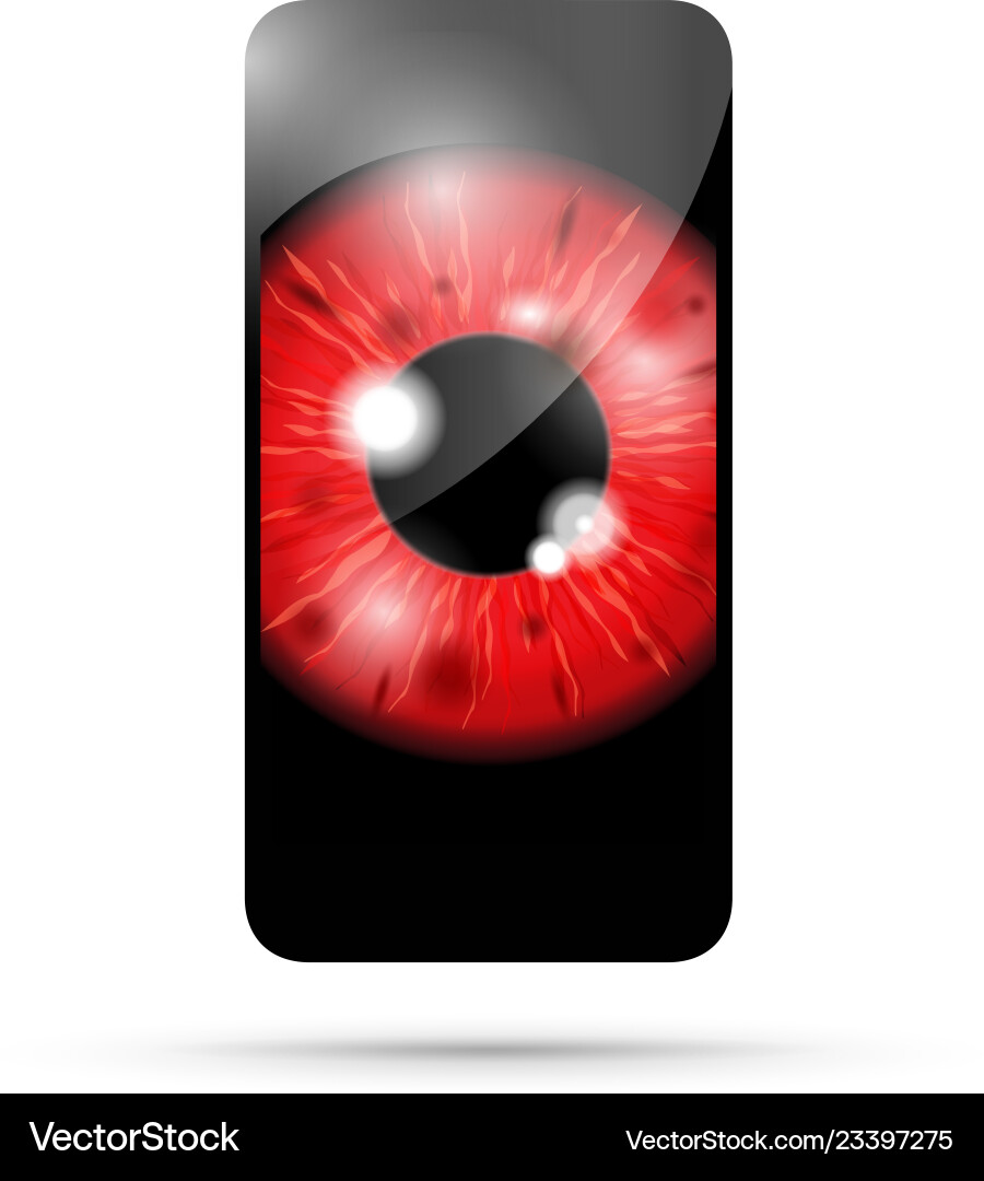 Red realistic eyeball on a cell mobile phone Vector Image