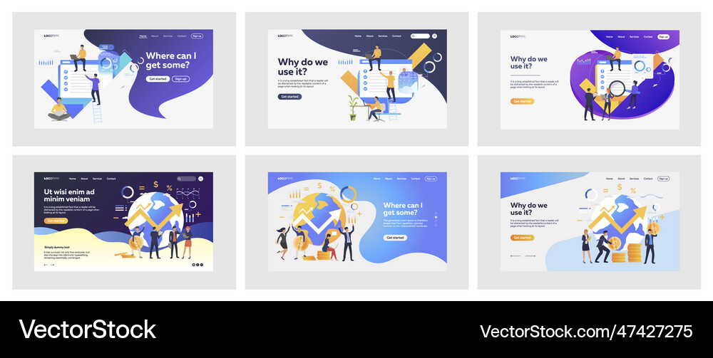 Set of business people checking work progress Vector Image