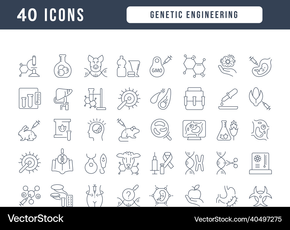 Set of linear icons genetic engineering Royalty Free Vector