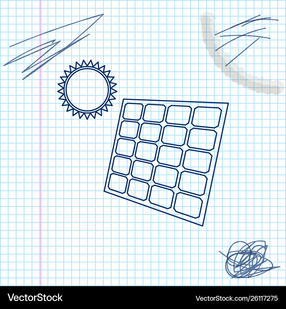 Solar energy panel and sun line sketch icon Vector Image