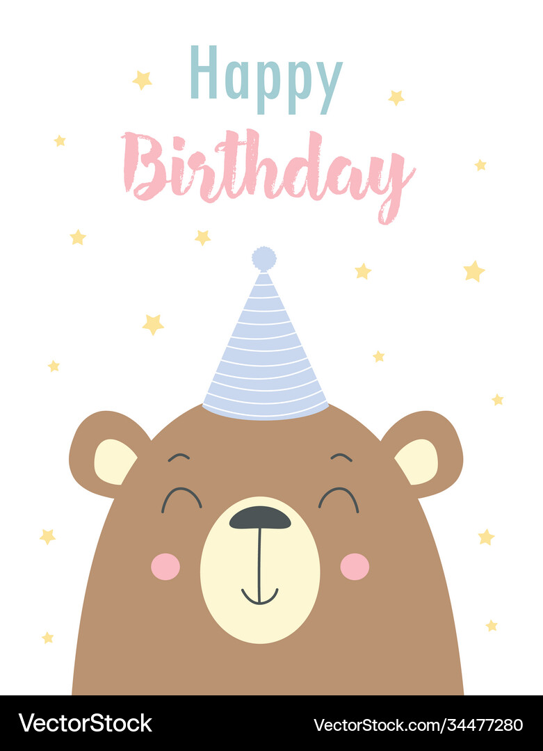 Birthday card with bear isolated on white Vector Image