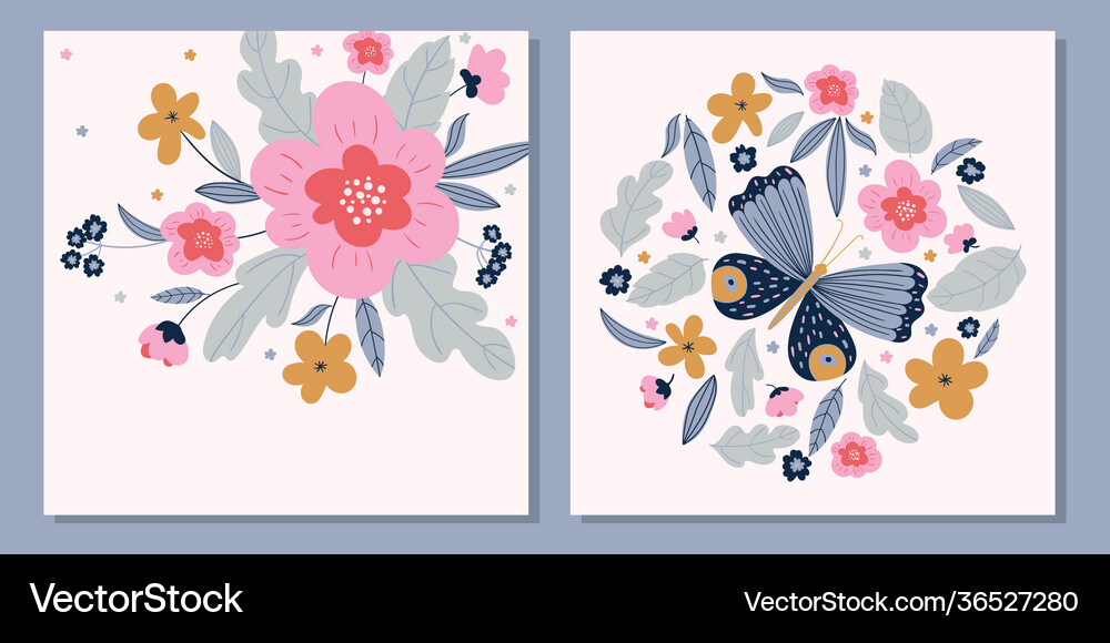 Card template with flowers and butterfly Vector Image