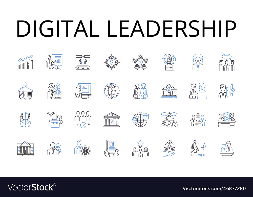 Digital leadership line icons collection cyber Vector Image