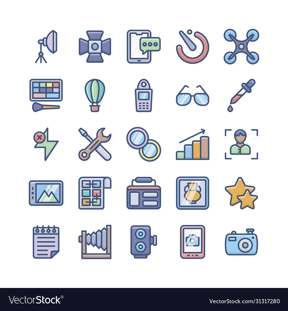 Digital photography icons bundle Royalty Free Vector Image