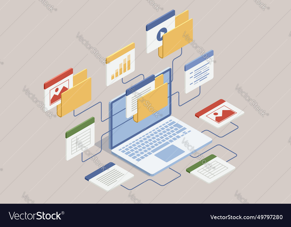 Isometric online documentation database Royalty Free Vector