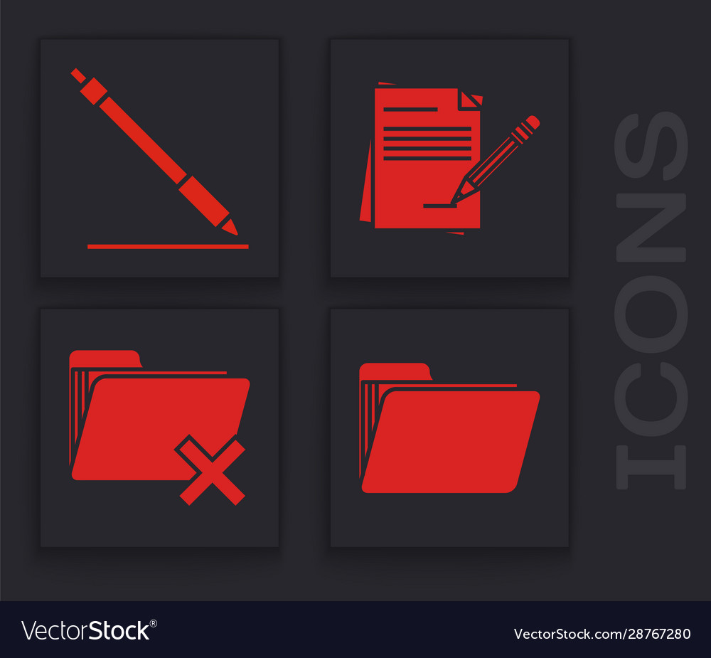 Set document folder pen line blank notebook Vector Image