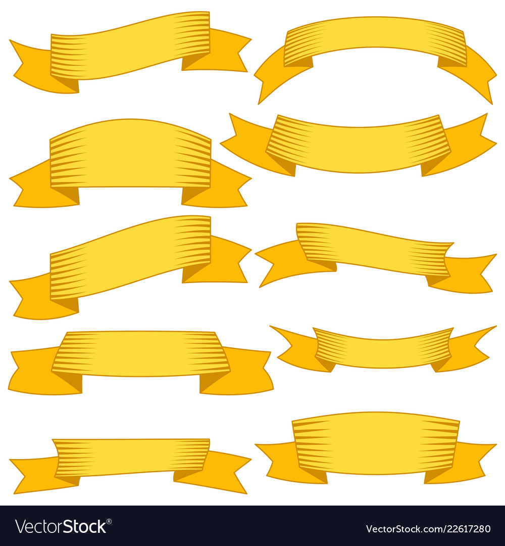Set of ten yellow ribbons and banners Royalty Free Vector