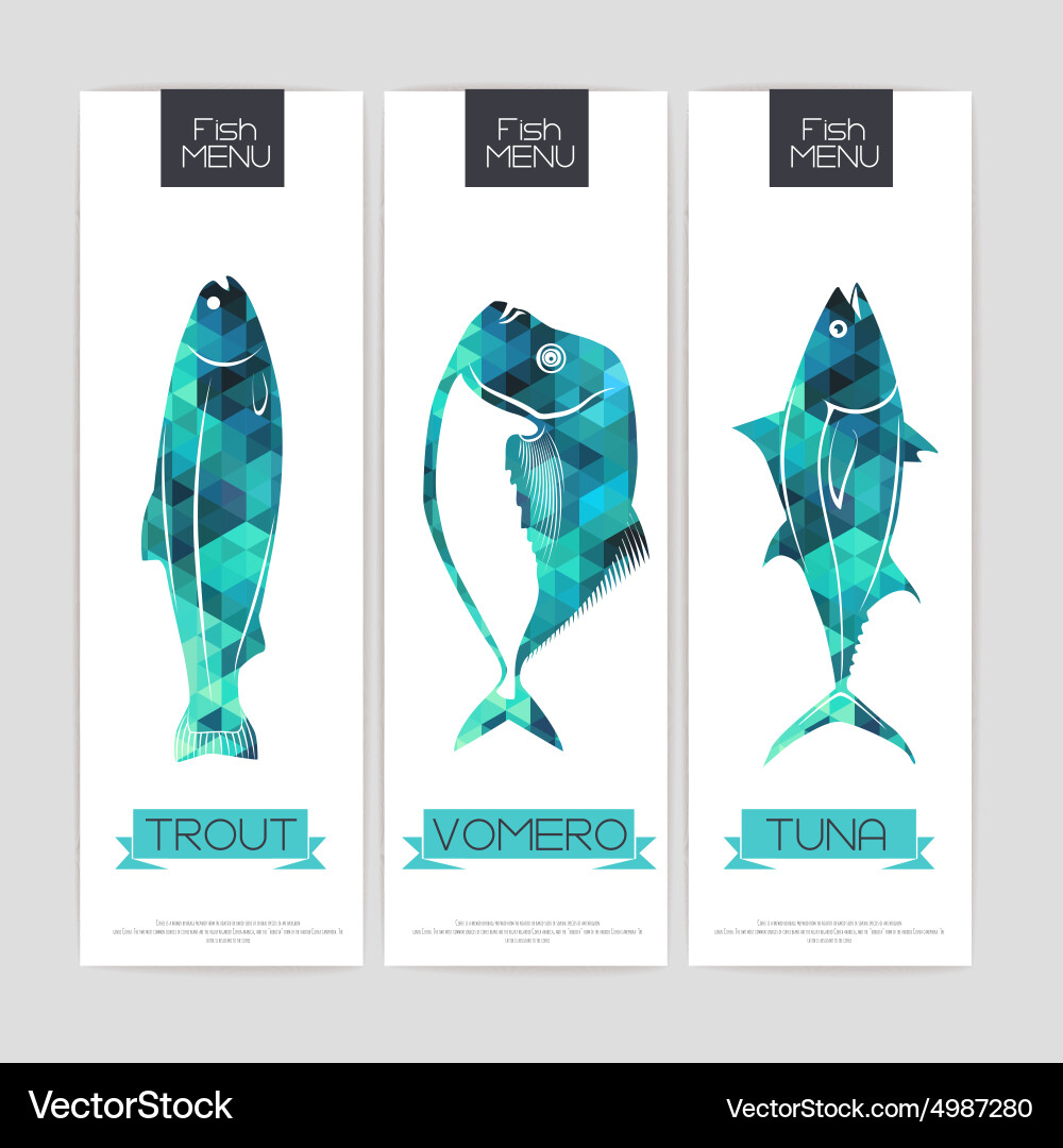 Set of triangle geometric banners with fish Vector Image
