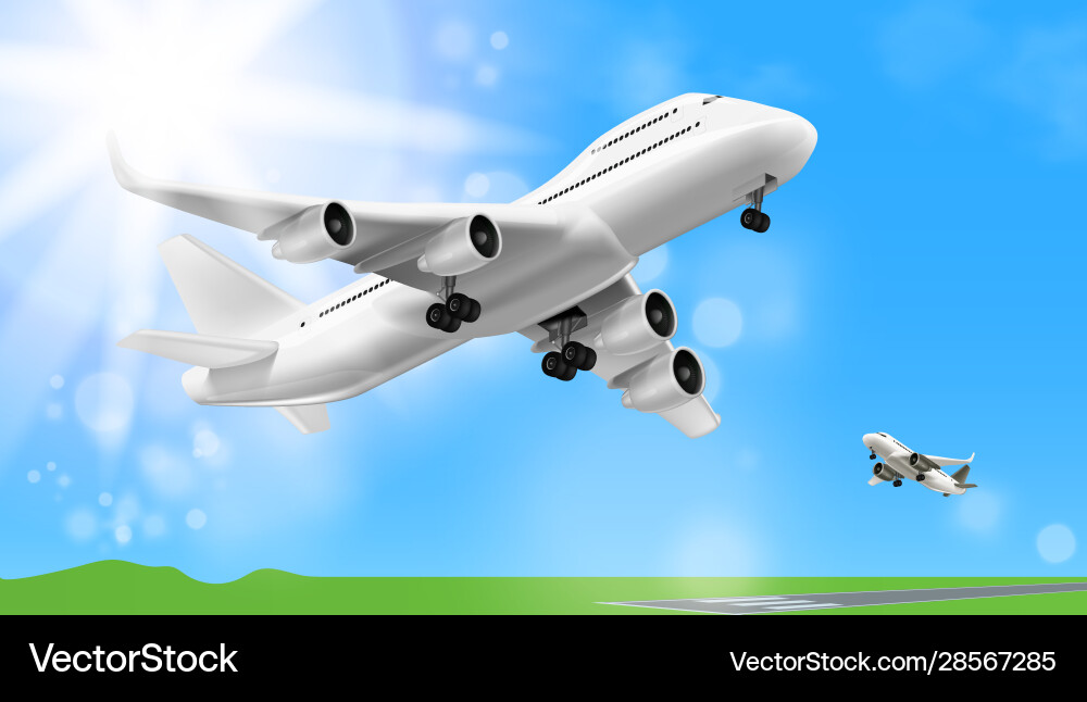 3d white glossy commercial jet airplane take off Vector Image