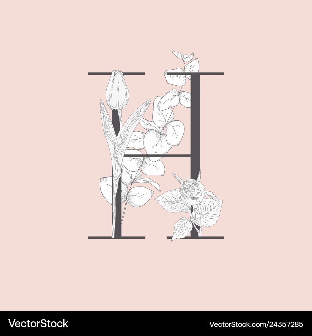 Blooming floral elegant h monogram and logo Vector Image