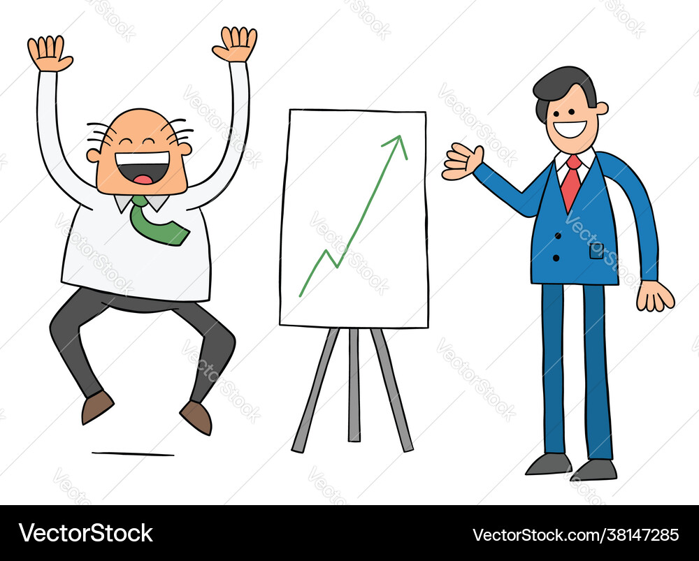 Cartoon worker man shows boss sales chart Vector Image