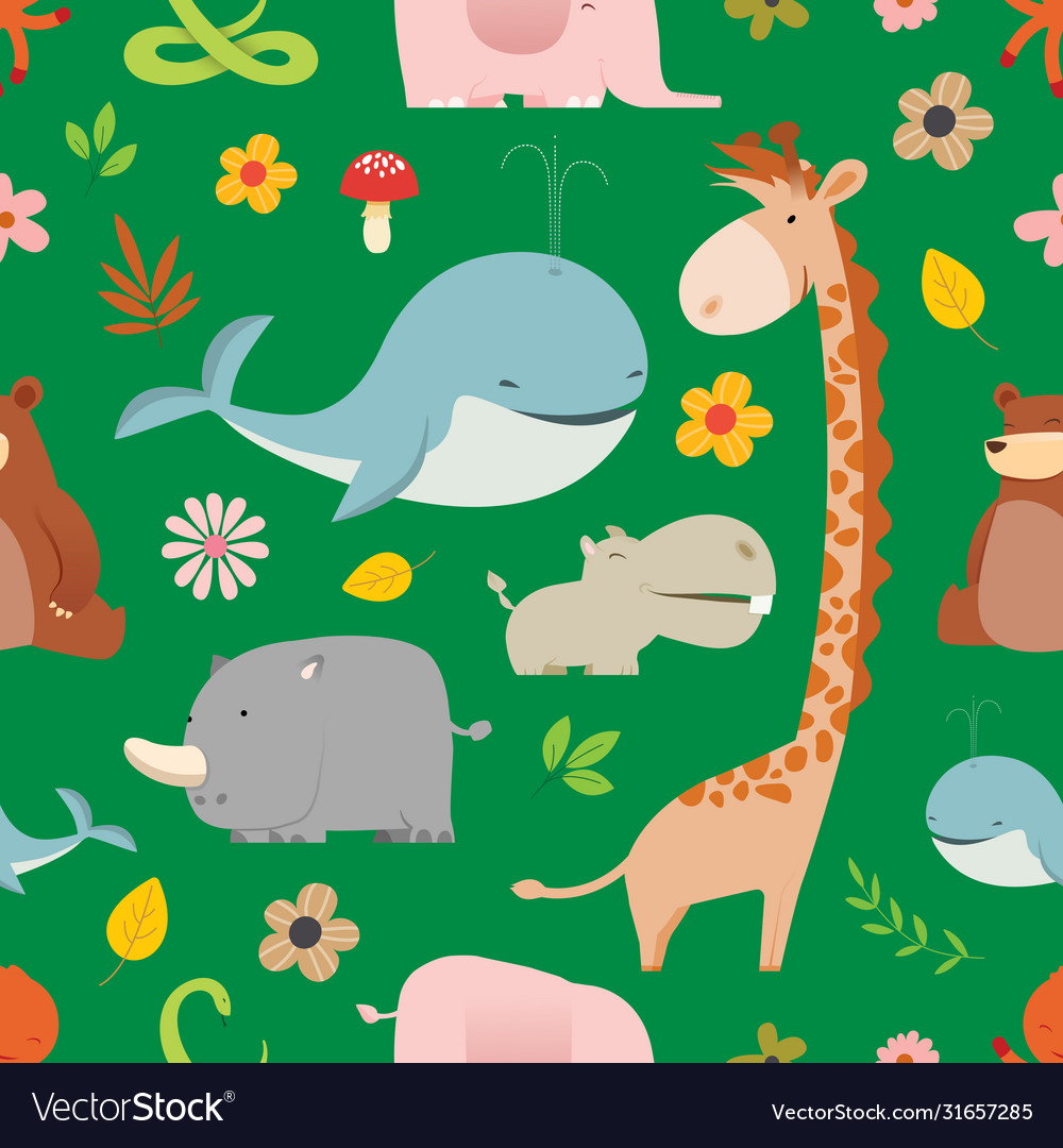 Creative cute wild animals pattern Royalty Free Vector Image