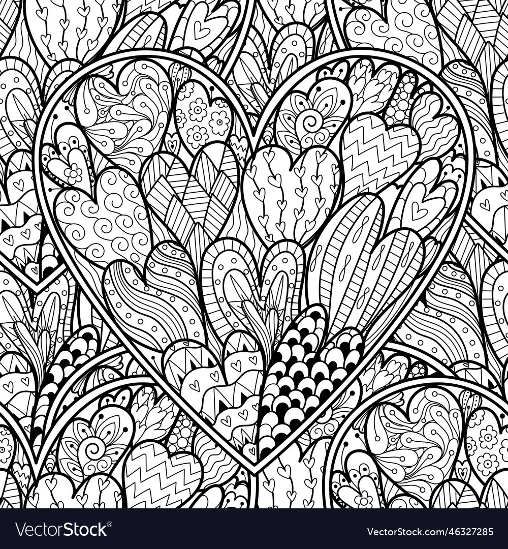 Doodle hearts black and white seamless pattern Vector Image