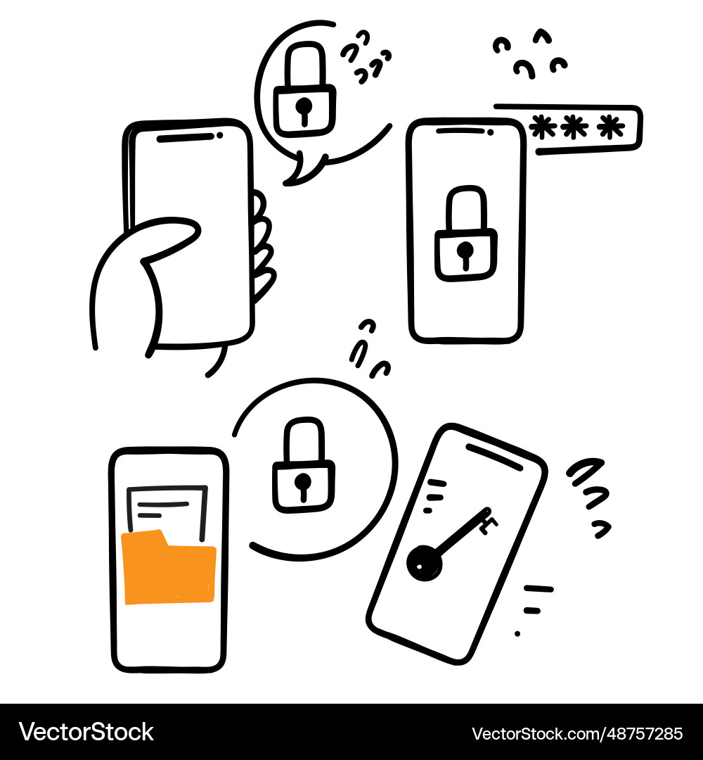 Hand drawn doodle set of locks related Royalty Free Vector