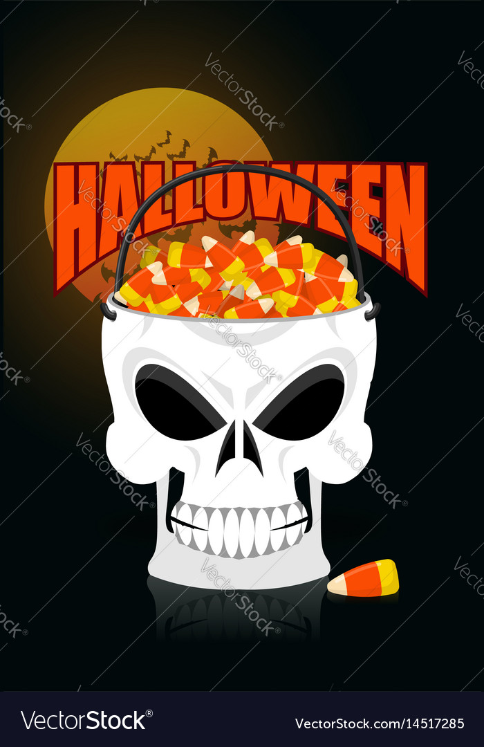 Happy halloween skull basket candy corn trick Vector Image