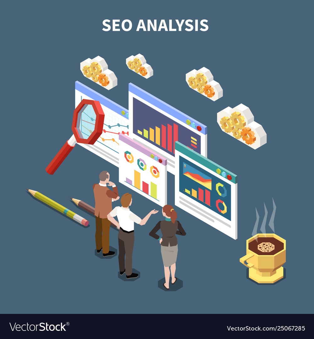 Isometric web seo composition Royalty Free Vector Image