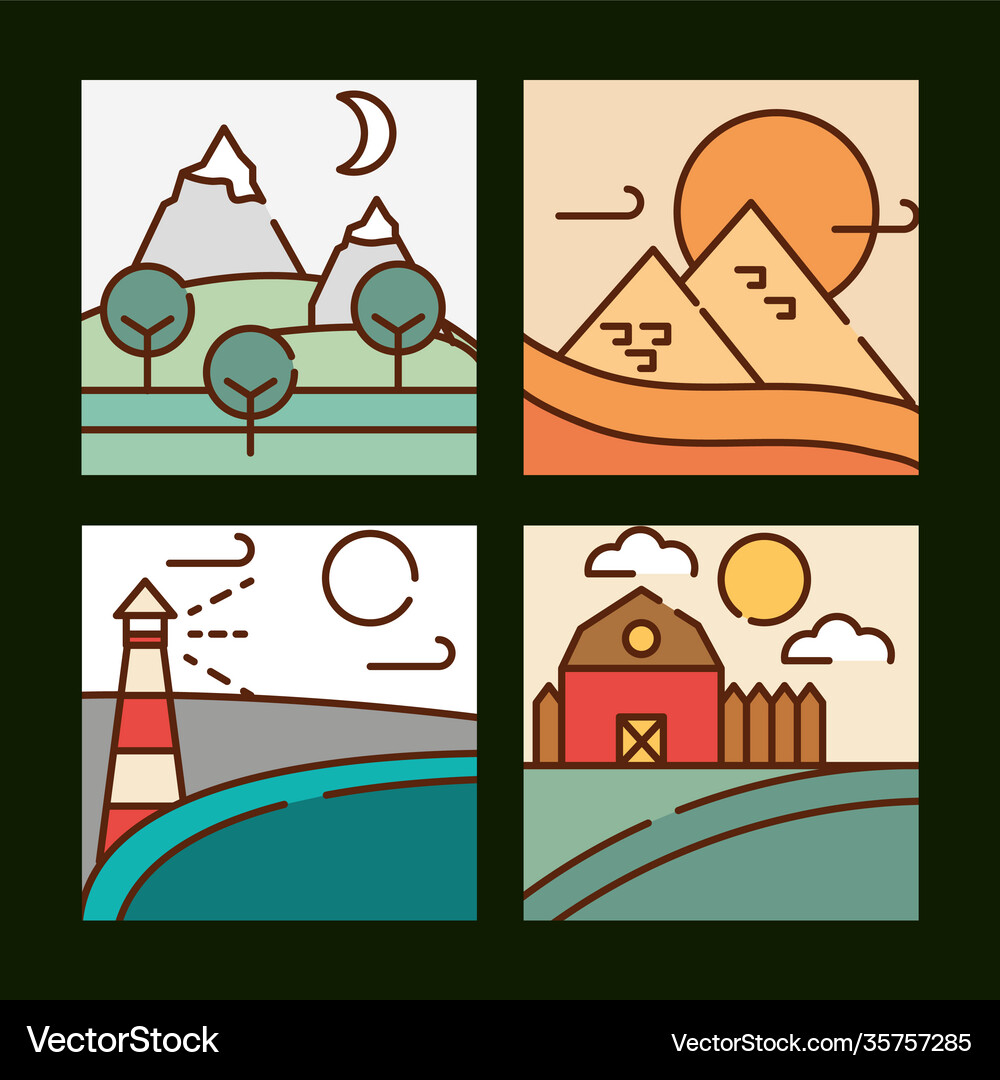 Landscapes different scenery nature cartoon Vector Image