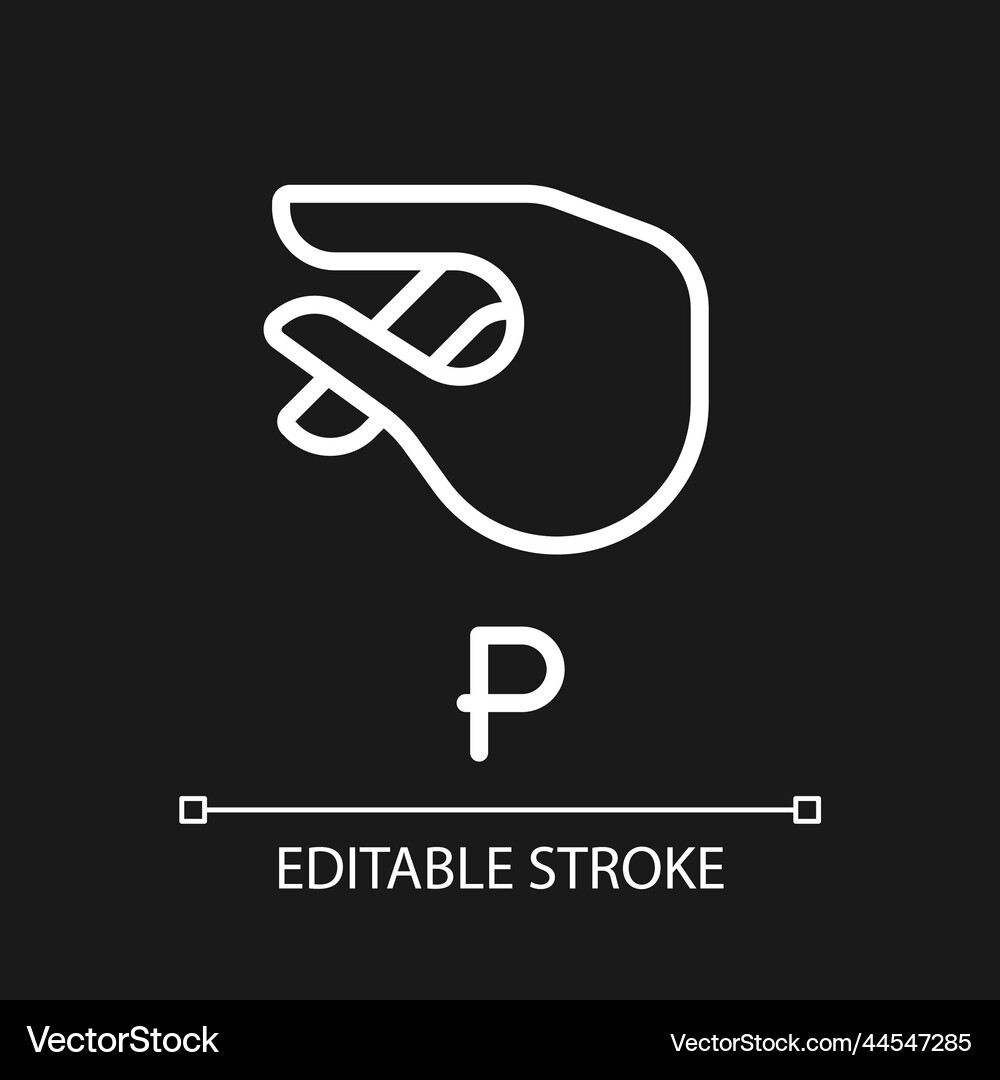 Letter p sign in asl pixel perfect white linear Vector Image