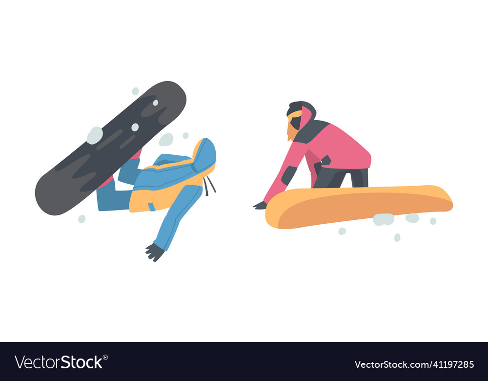 Man and woman snowboarding dressed in winter Vector Image