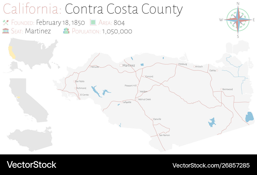 Map contra costa county in california Royalty Free Vector