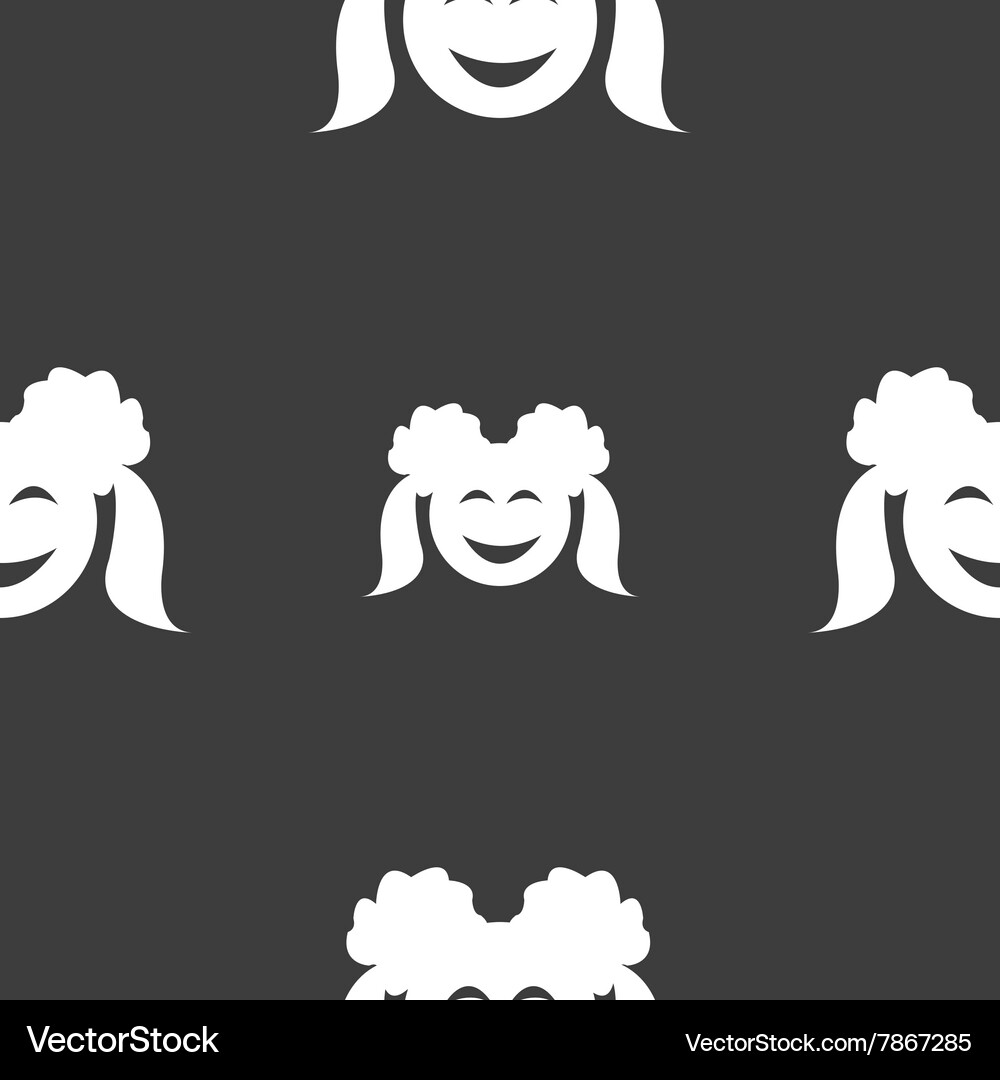 Smiling girl icon sign seamless pattern on a gray Vector Image
